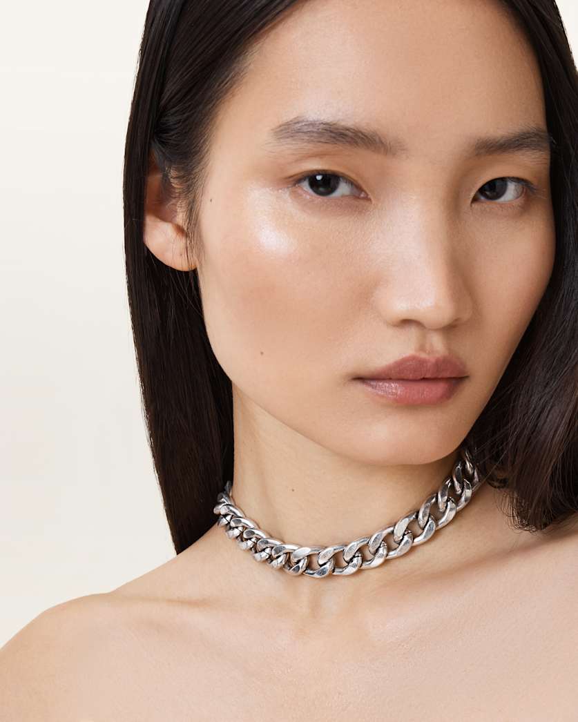 Nya Hexagon Chain Choker Necklace WARM SILVER | ALLSAINTS Canada